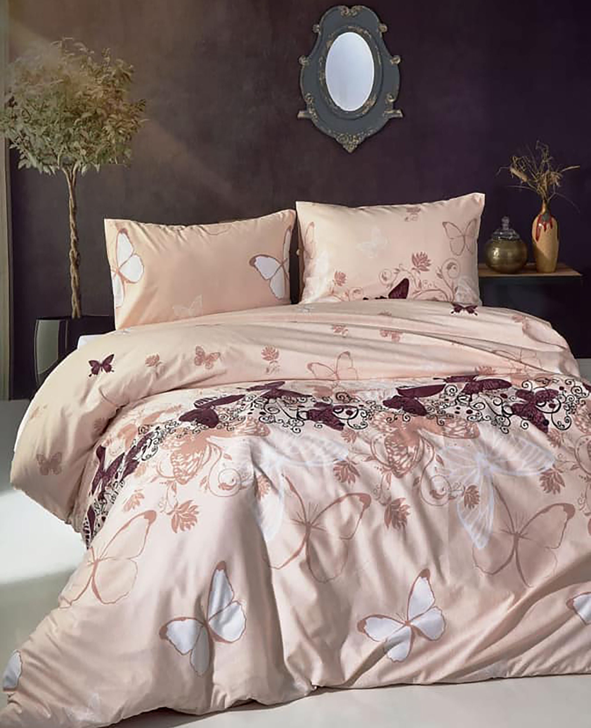 Pink Butterfly Duvet Cover and Pillowcases Family Gift Cotton Sheet Set ...