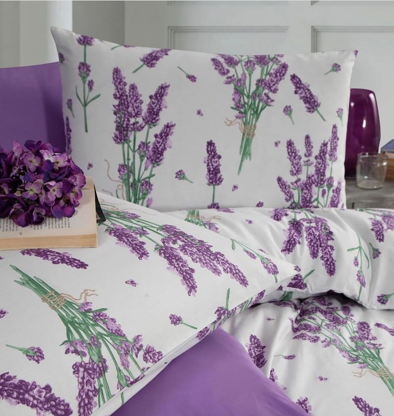 Lavender Flowers With Ribbons Romantic Bedding Set Pure Cottone Country ...