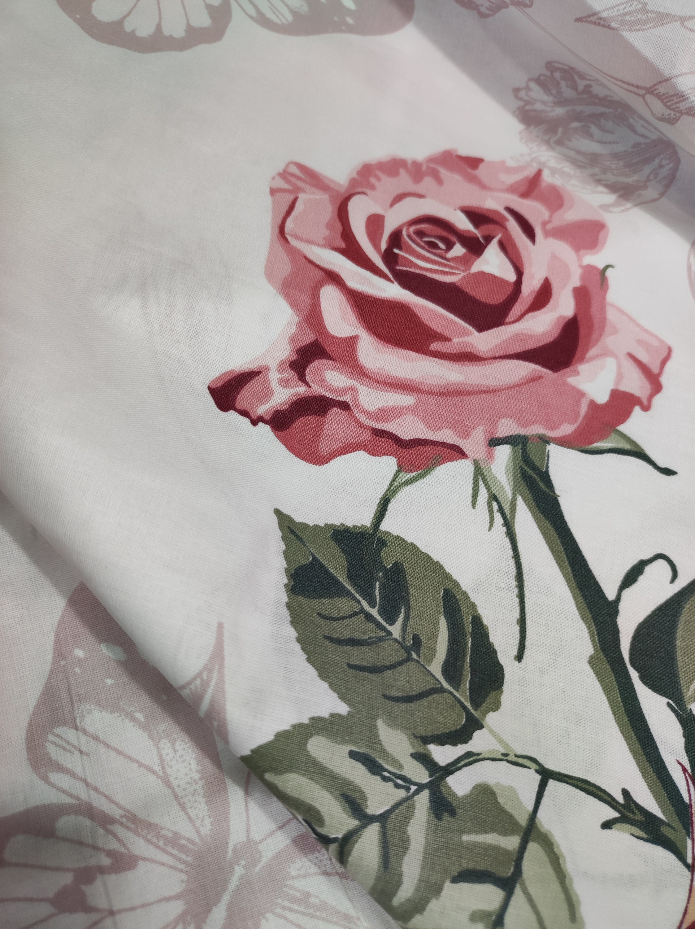 Soft Roses Cotton Fabric by the Yard Beautiful Roses Fabric by Meter ...