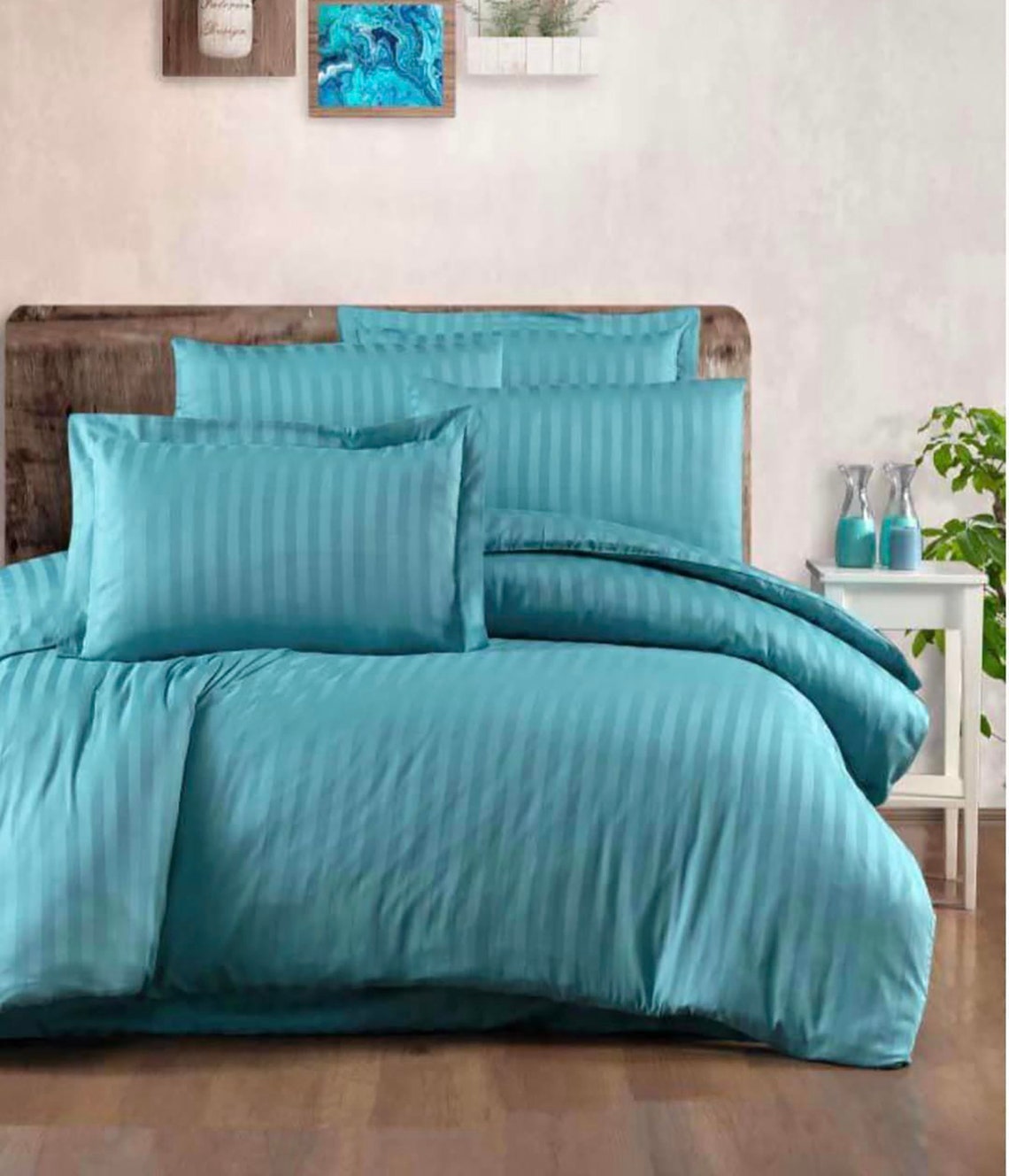 Duck Egg Blue Satin Duvet Cover Set and Pillowcases Mens Bedding Set ...
