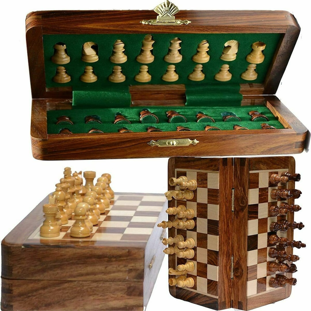 MAGNETIC 10 and 12 Inch Wooden Chess Set Board Hand Carved - Etsy