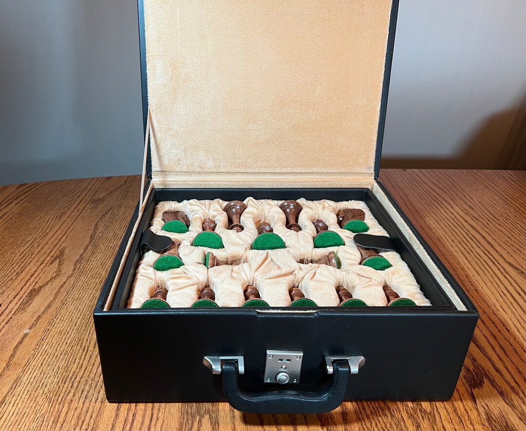 Black Leather Case for Chess Pieces With Individual Compartments 15x13 ...