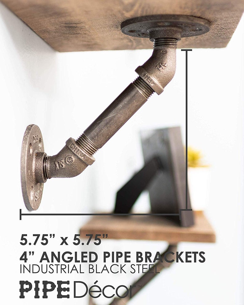 Rustic Industrial Angle Shelf Brackets 4 Inch Pipe Double | Etsy