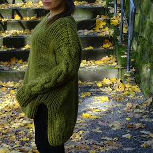 Olive Green Merino Wool Sweater Chunky Loose Knit Long Tunic Dress ...