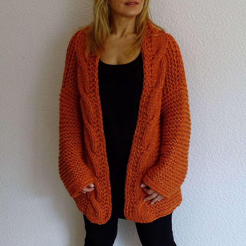 Orange Knit Cardigan Alpaca Wool Cardigan Cable Knit Braided - Etsy