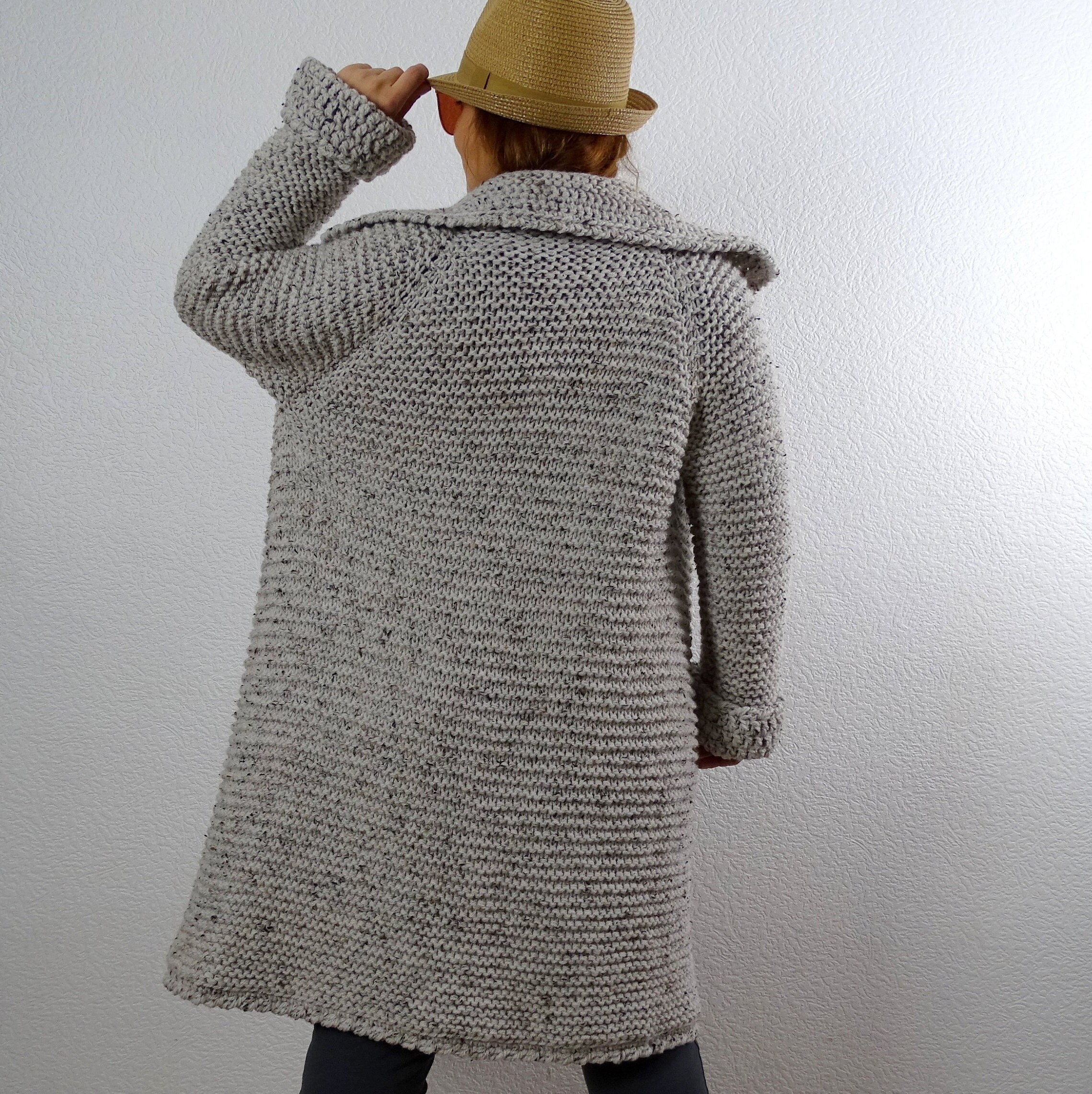 Hand knitted long tweed wool bulky cardigan coat knit | Etsy
