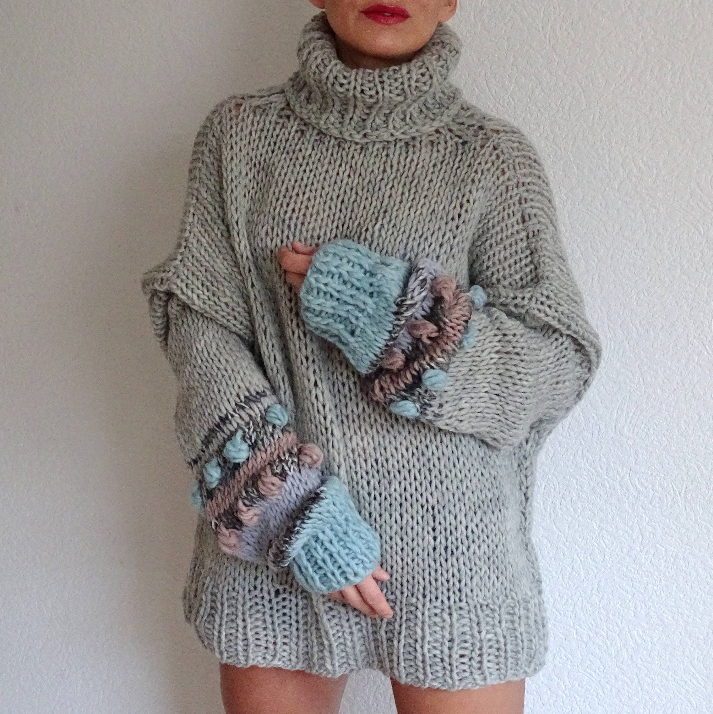 Loose Knit Slouchy Oversized Bulky Turtleneck Womens Sweater Etsy