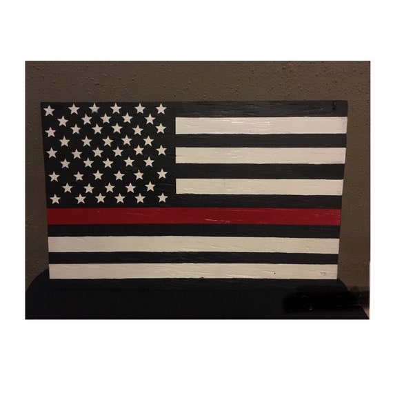 Hand Painted Thin Red Line Flag | Etsy