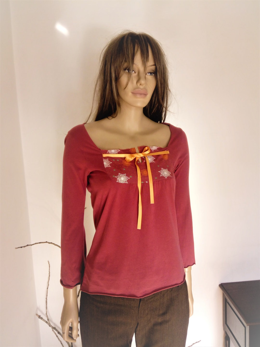 Boho Long Sleeved Top, 90's Top With Satin Ribbon, Hippie Sweater, Bell ...