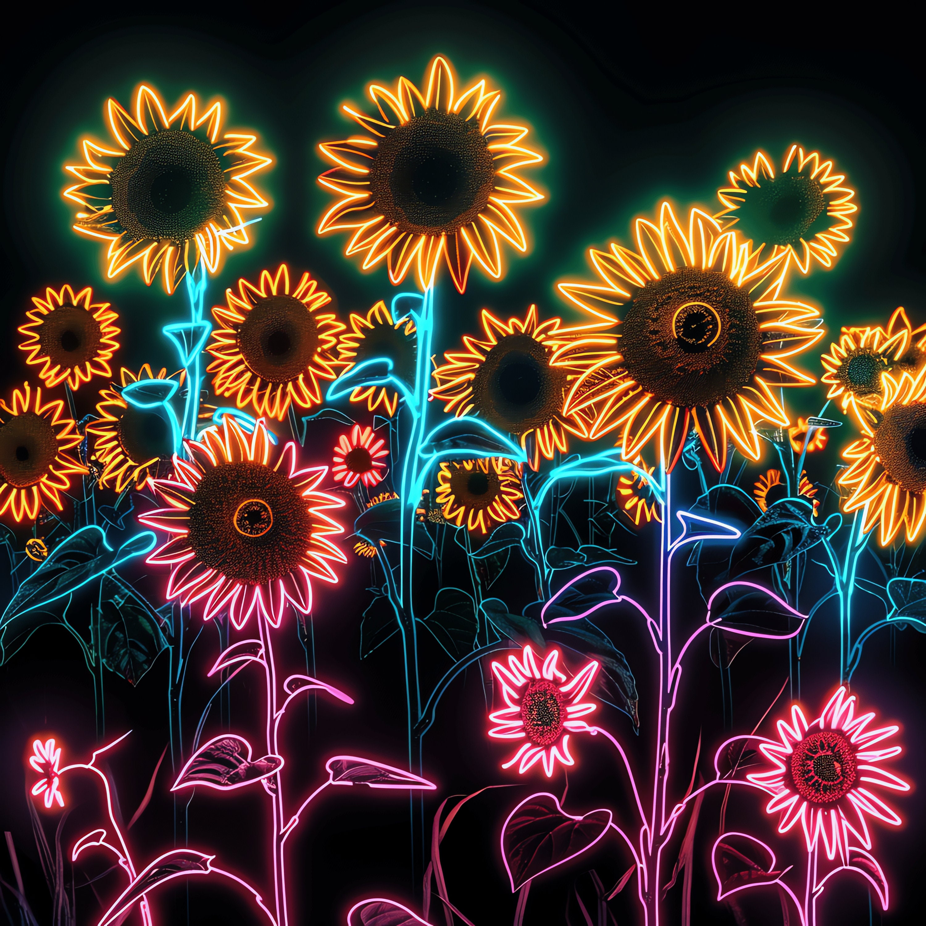 Neon Sunflowers PNG Clipart Bundle 51 High Quality PNG Instant Download ...