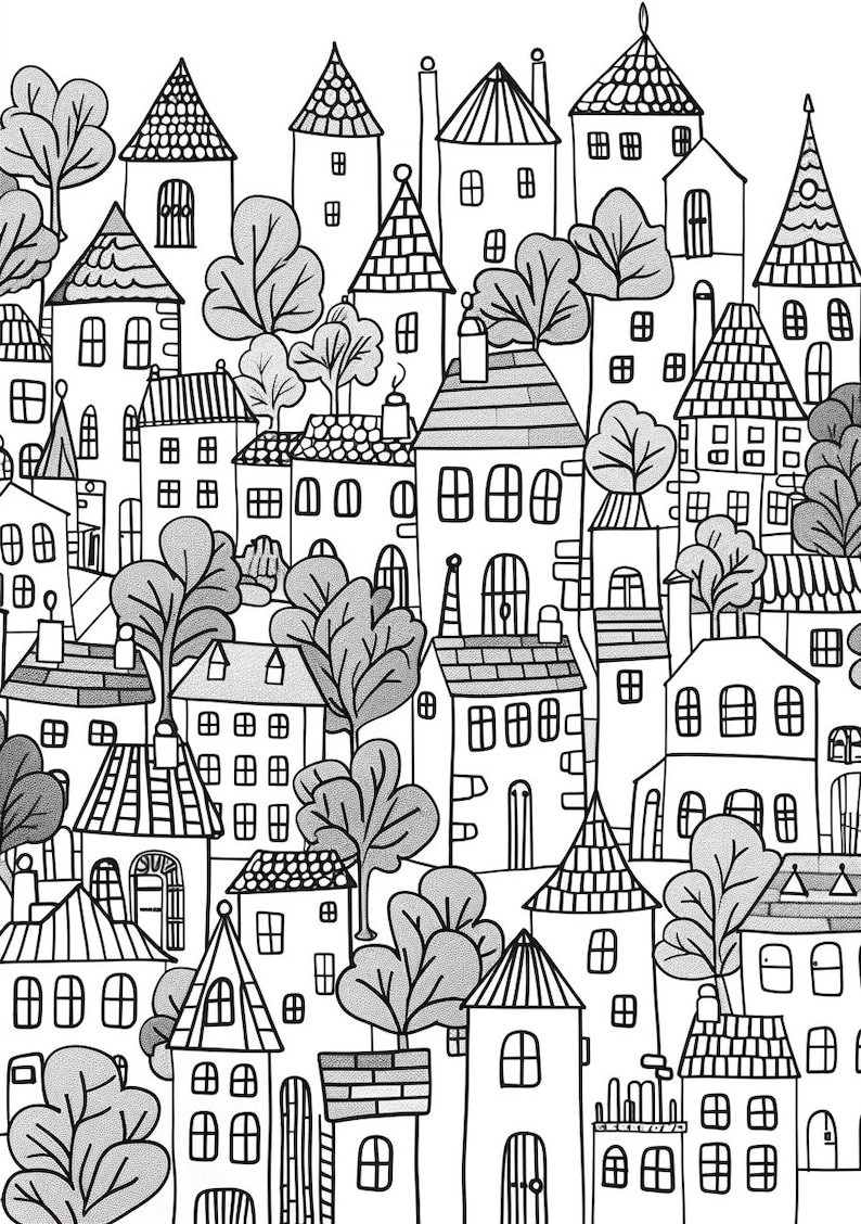 Adorable Town Coloring Pages PDF Bundle 44 High Quality Images Instant ...