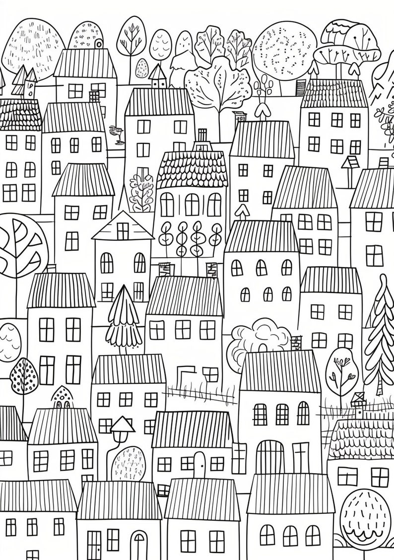 Adorable Town Coloring Pages PDF Bundle 44 High Quality Images Instant ...