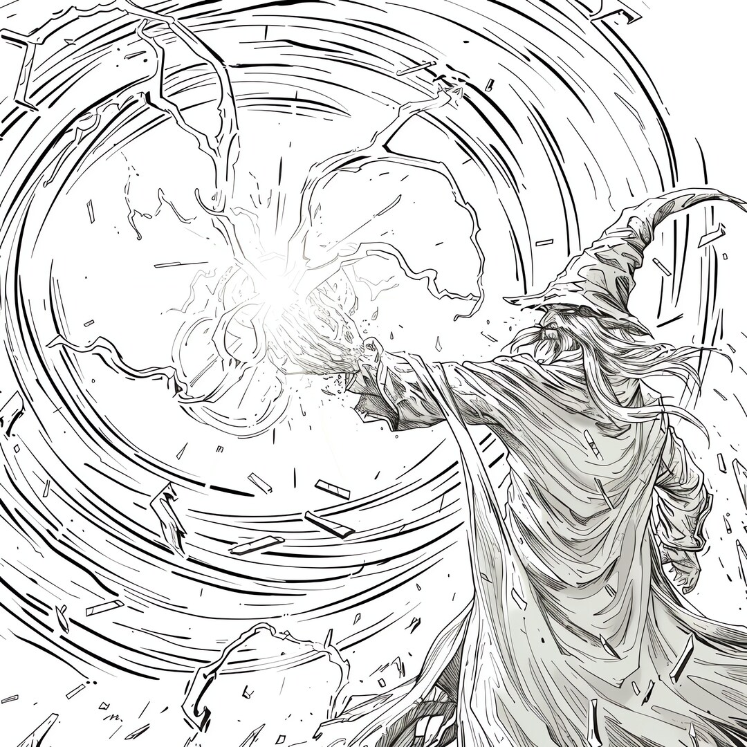 Lineart Wizard Casting Spell Clipart Bundle 48 High Quality PNG Instant ...