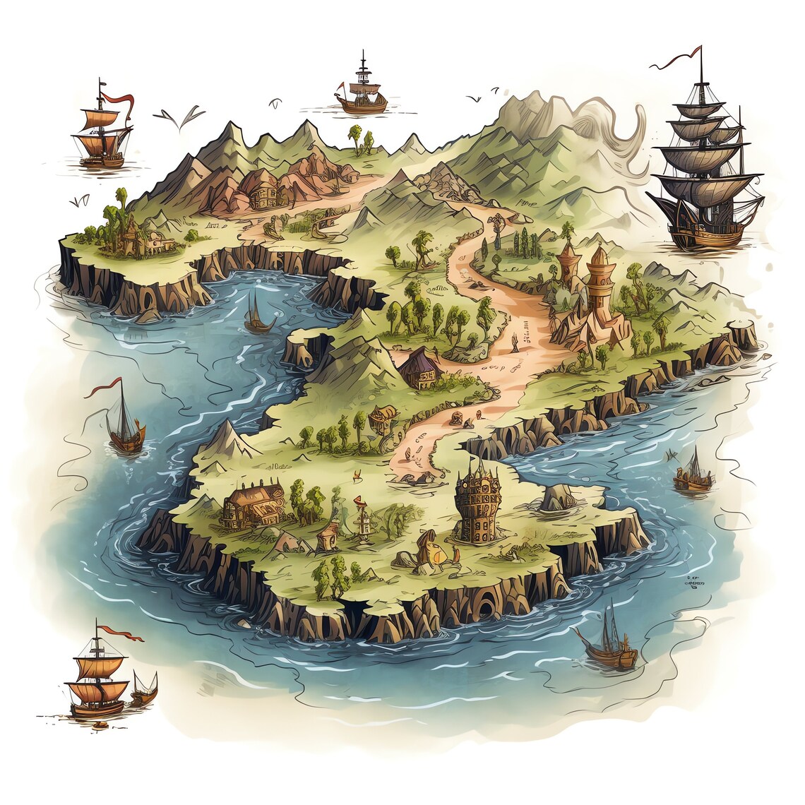 Vintage Pirate Map With Fantasy Text Clipart 45 High Quality - Etsy