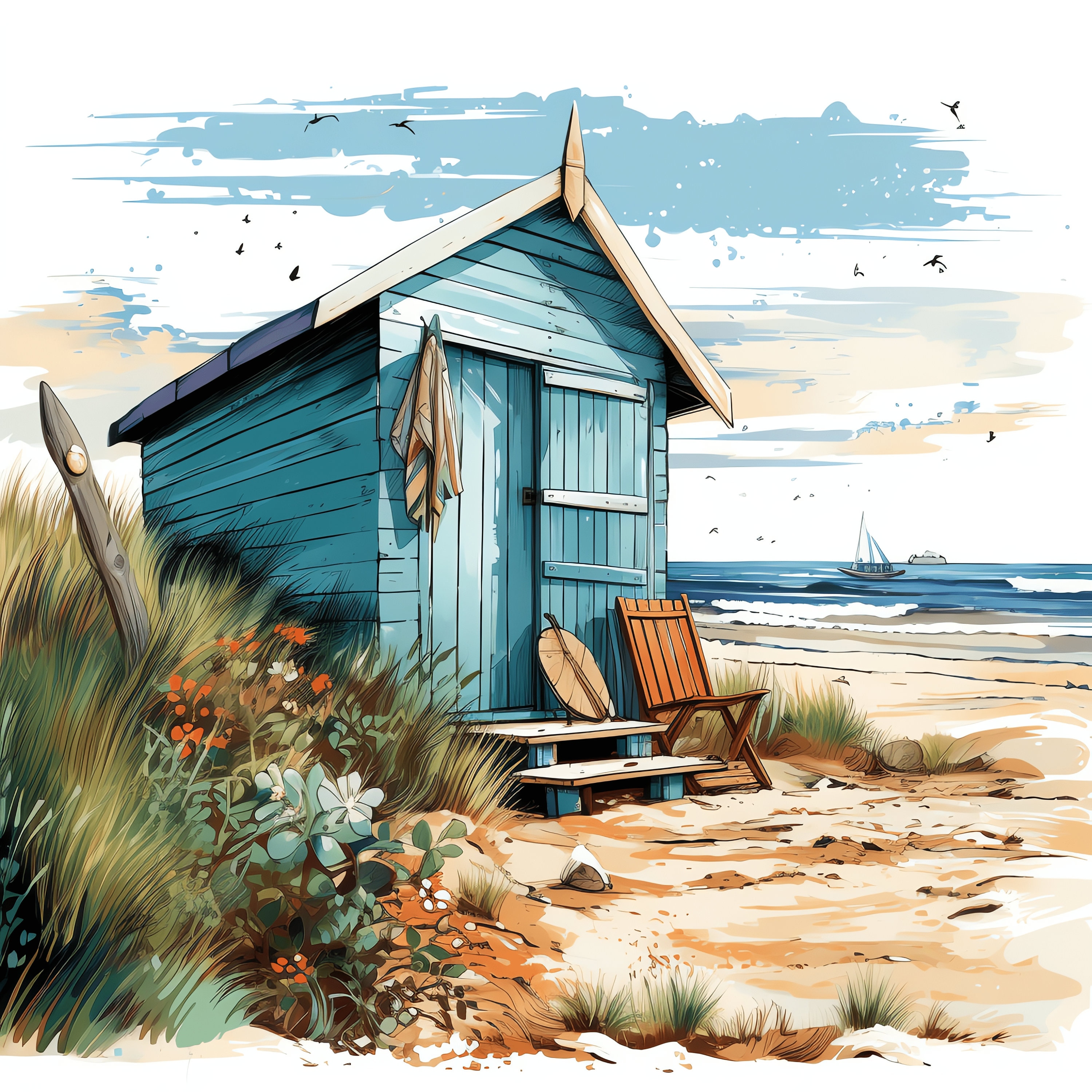 Beach Hut PNG Clipart - 50 High Quality PNG - Instant Download - Card ...