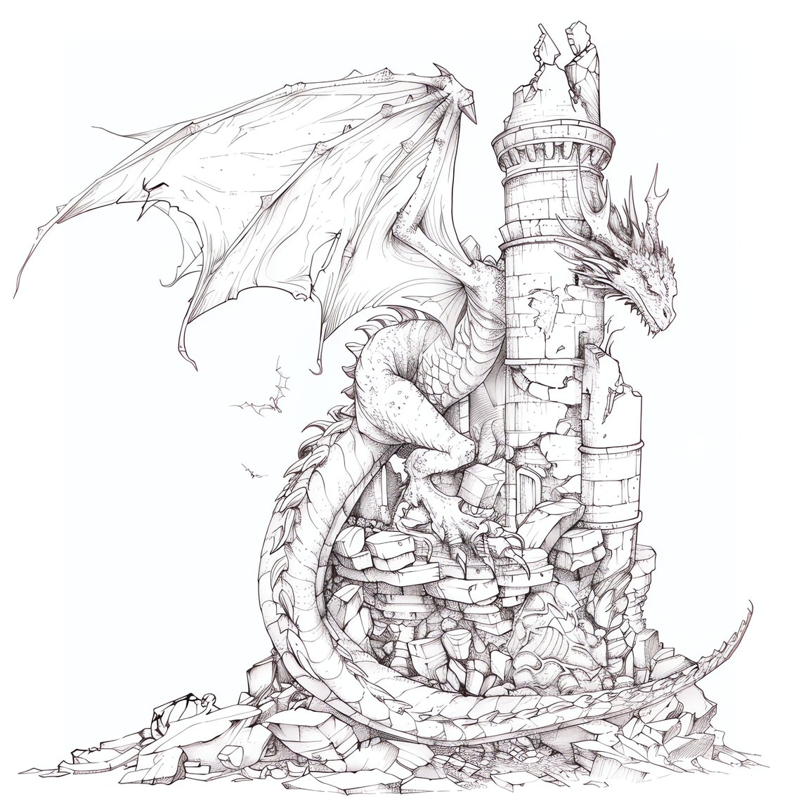Lineart Dragon Castle Turret PNG Clipart Bundle - 46 High Quality PNG ...