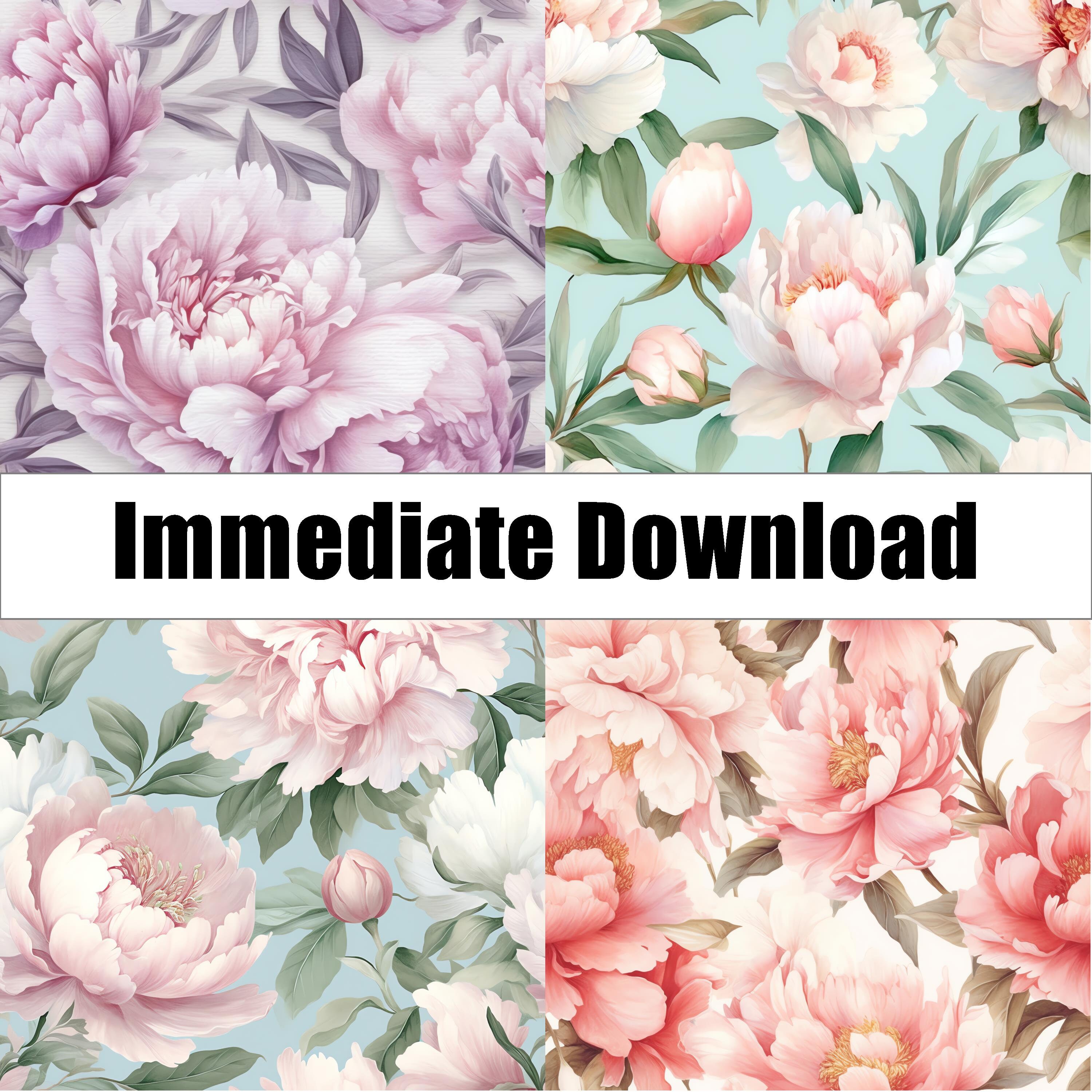 28 Peonies Seamless Patterns Watercolor Digital Paper Set, Vintage ...