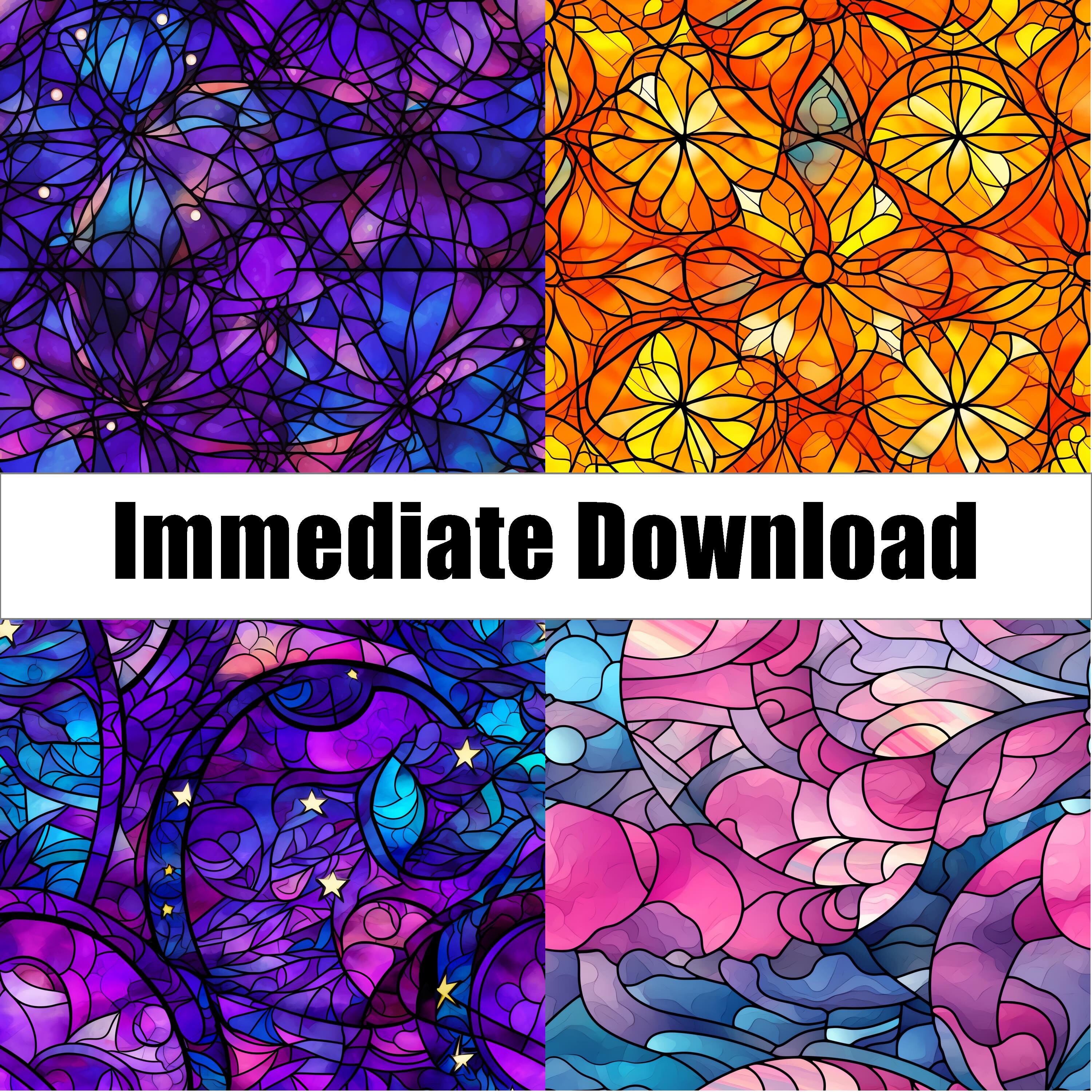28 Celestial Stained Glass Seamless Patterns - Digital Paper Pack for ...