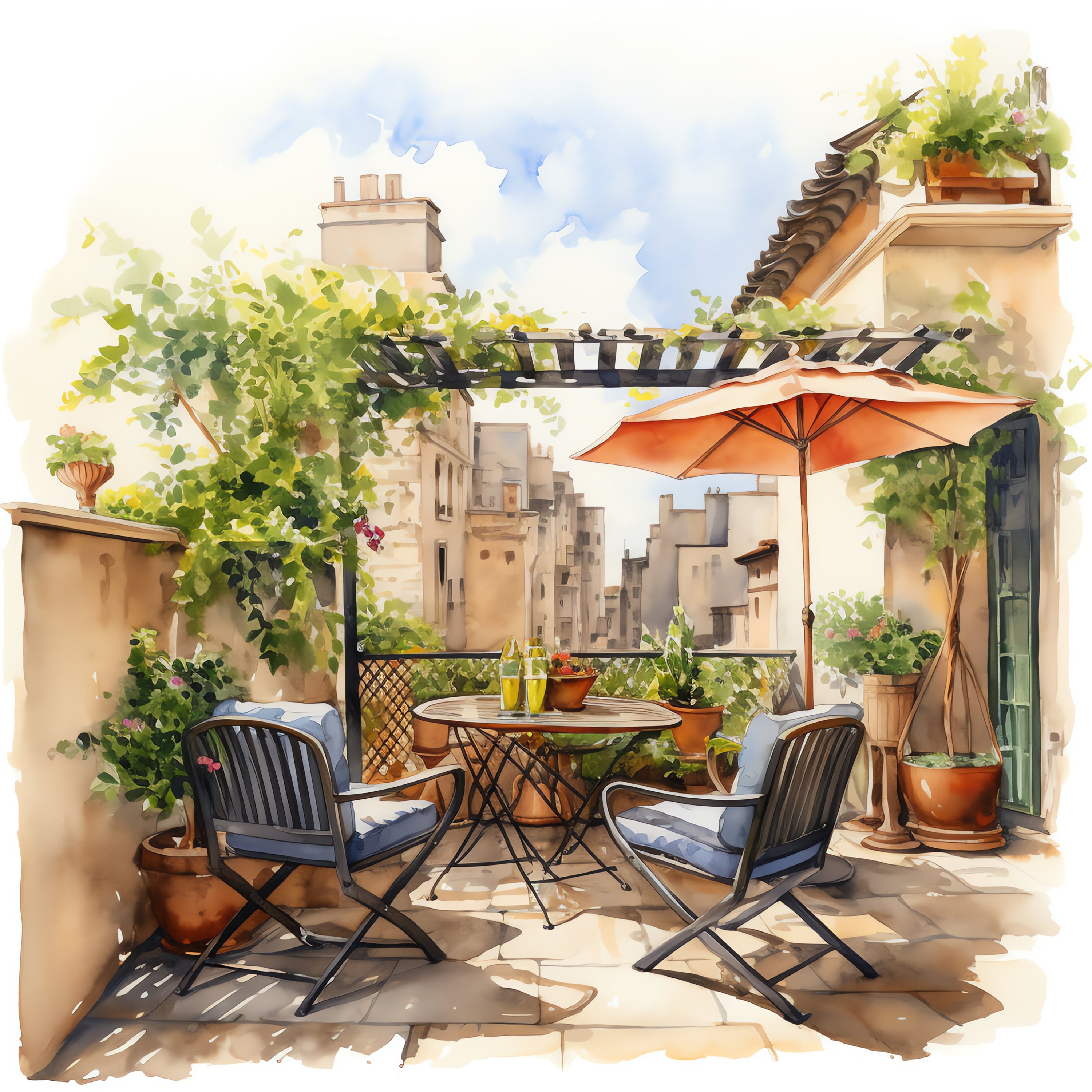 Terrace Scene Clipart 40 High Quality Jpgs Digital - Etsy