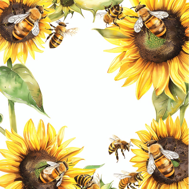 Bees and Sunflower PNG Clipart Bundle - 51 High Quality PNG - Instant ...