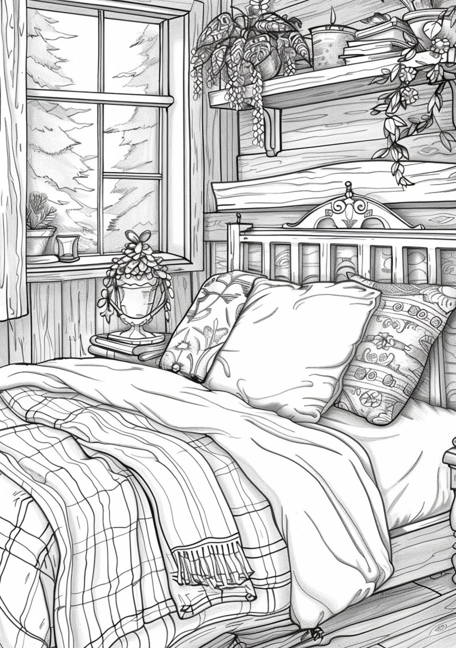 Cozy Interior Coloring Page PDF Book - 37 High Quality Images - Instant ...
