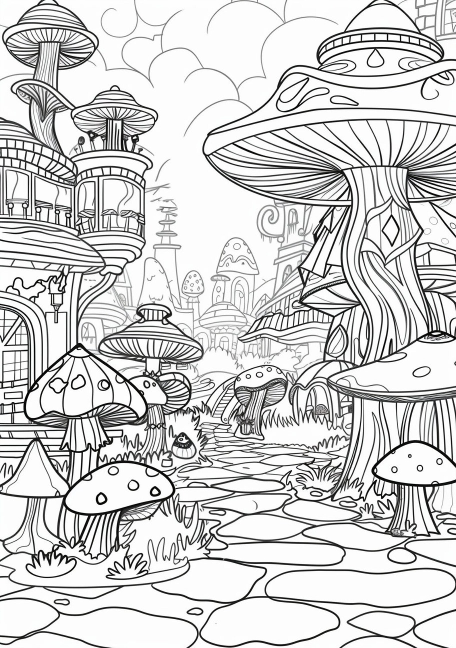 Mushroom Village Coloring Pages PDF Bundle - 35 High Quality Images ...