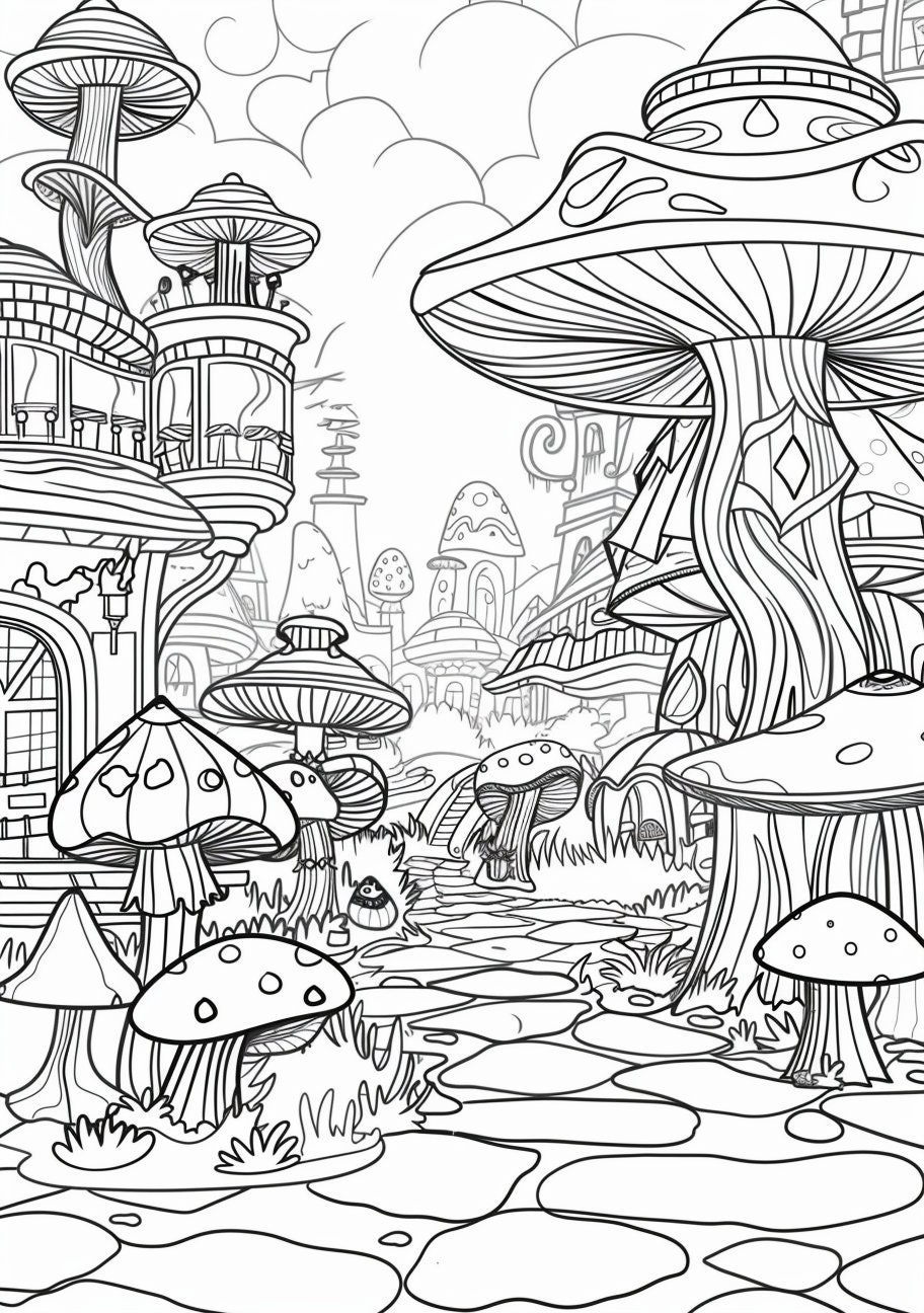 Mushroom Village Coloring Pages PDF Bundle - 35 High Quality Images ...