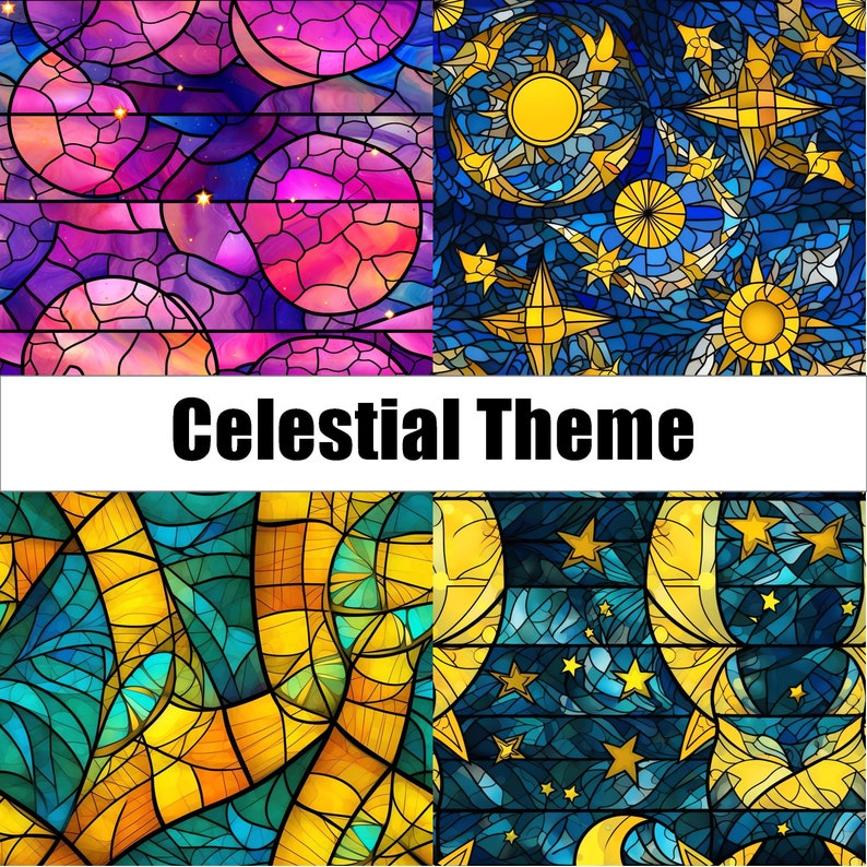 28 Celestial Stained Glass Seamless Patterns - Digital Paper Pack for ...