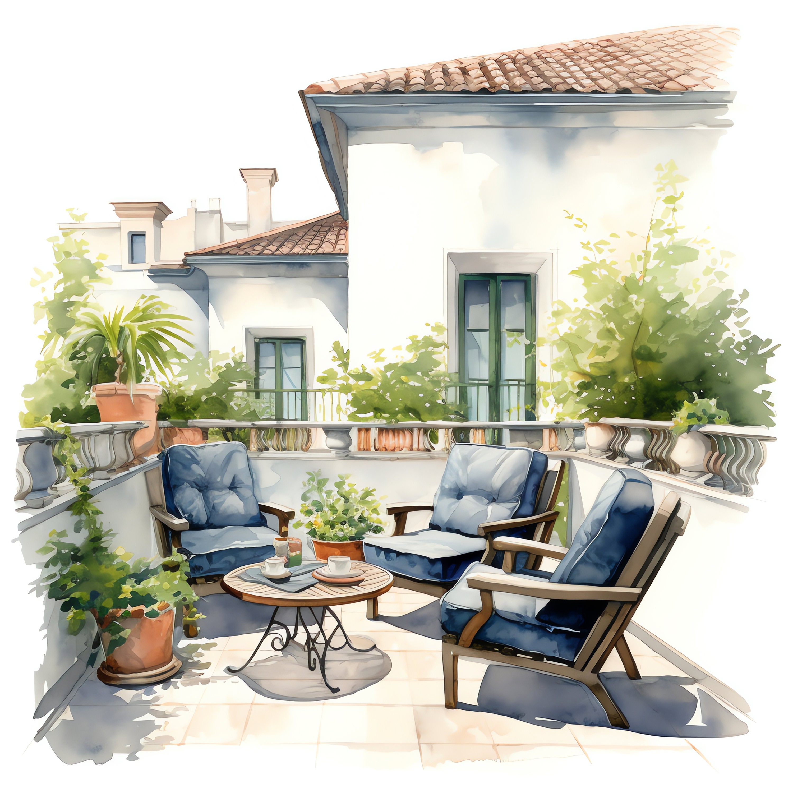 Terrace Scene Clipart 40 High Quality Jpgs Digital Download Card Making ...