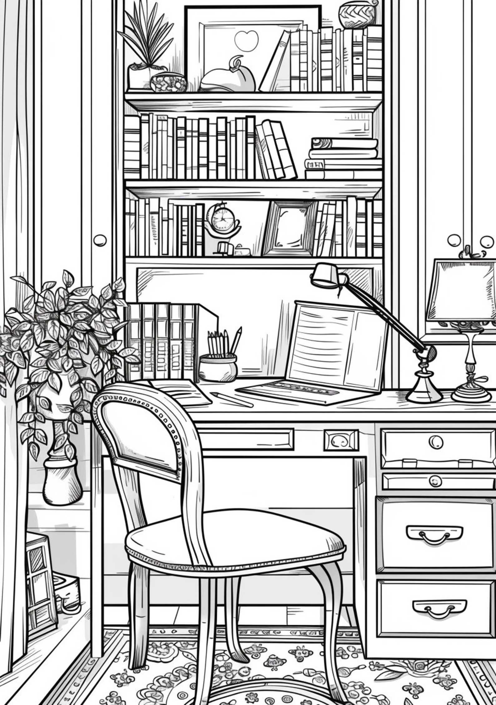 Cozy Interior Coloring Page PDF Book - 37 High Quality Images - Instant ...