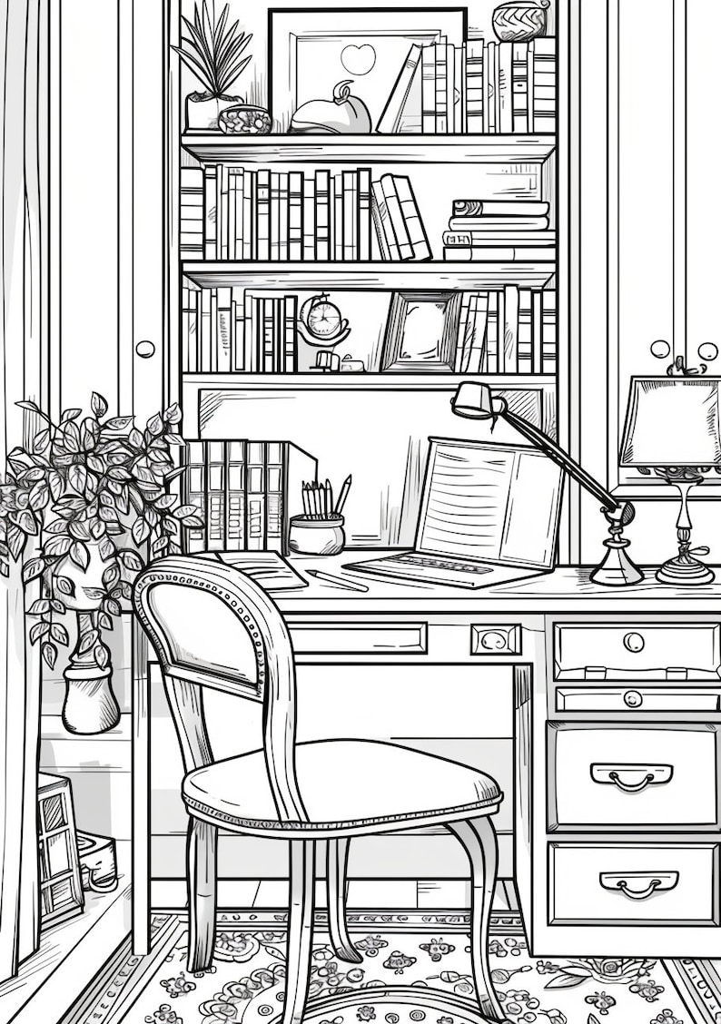 Cozy Interior Coloring Page PDF Book - 37 High Quality Images - Instant ...
