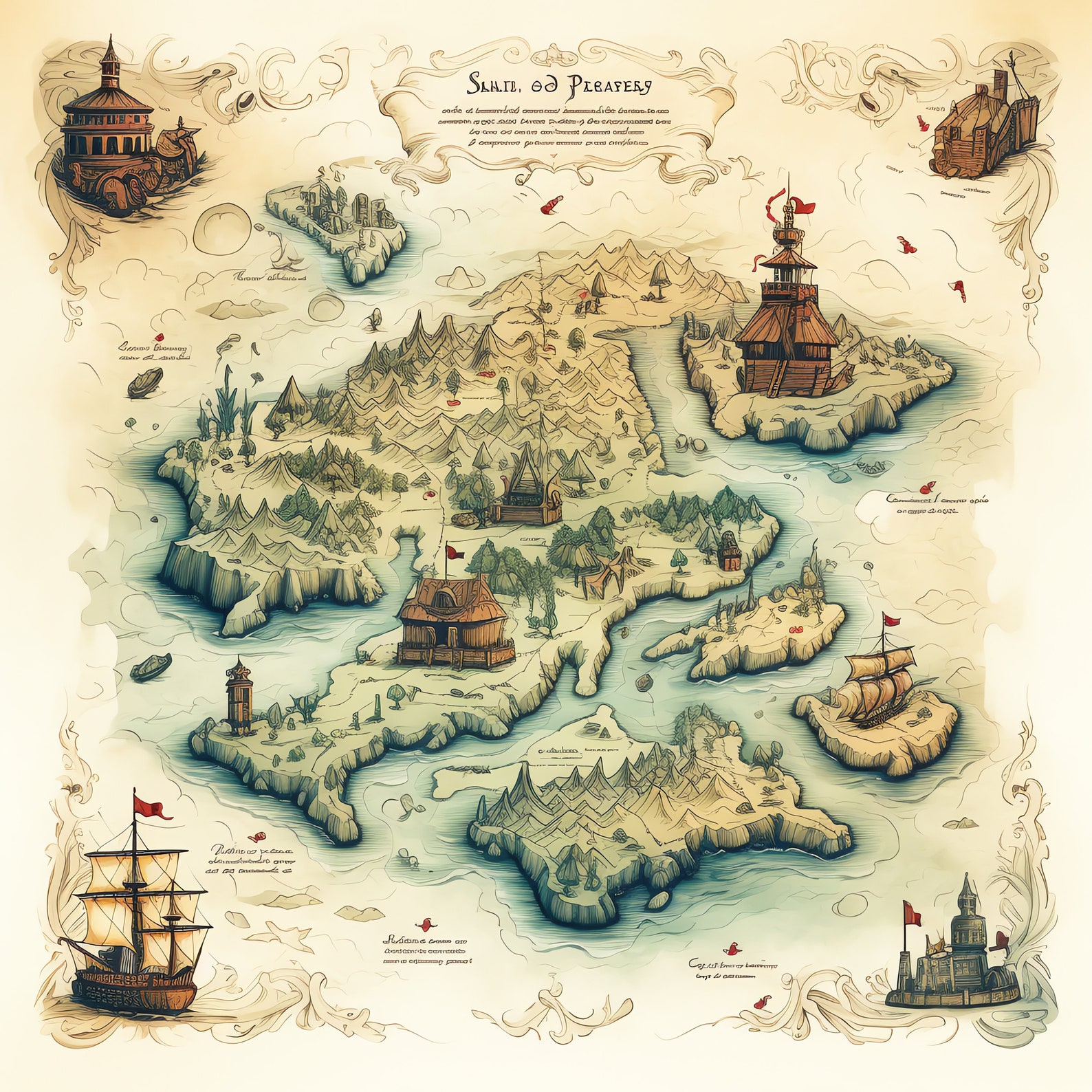 Vintage Pirate Map With Fantasy Text Clipart 45 High Quality - Etsy