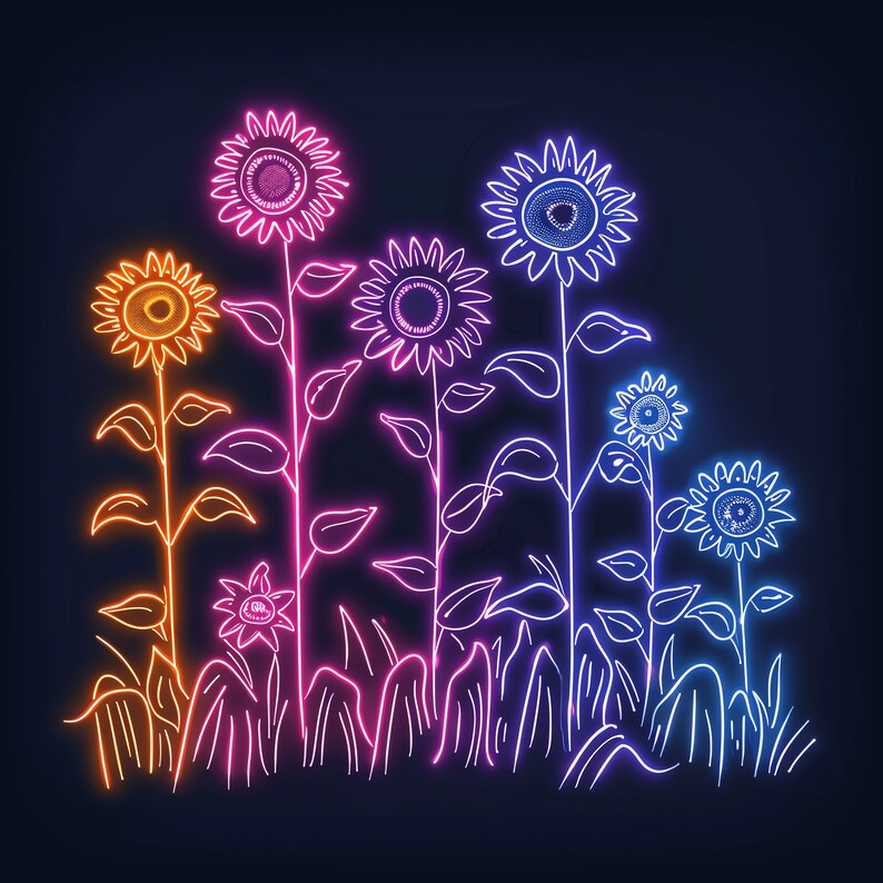 Neon Sunflowers PNG Clipart Bundle 51 High Quality PNG Instant Download ...