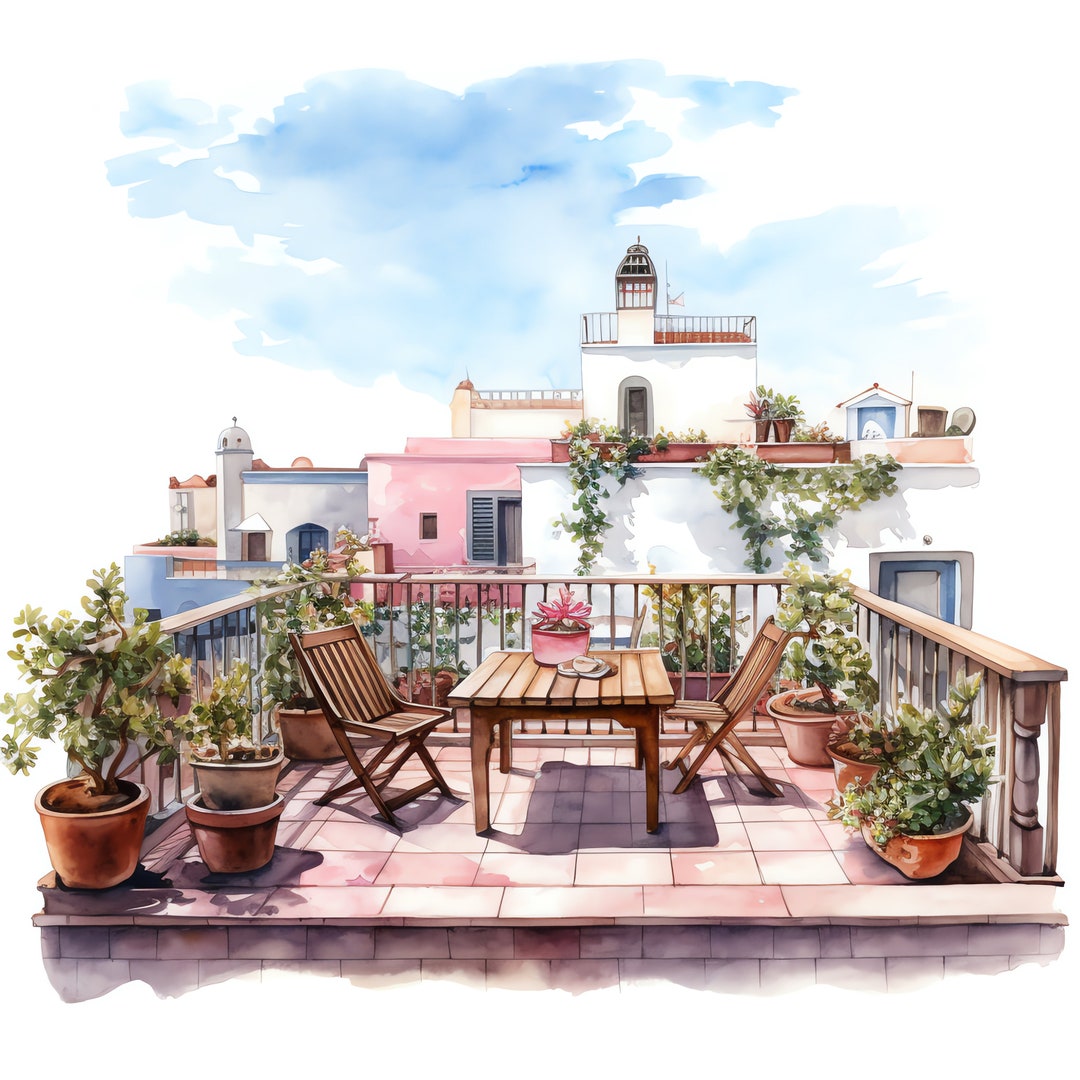 Terrace Scene Clipart - 40 High Quality Jpgs - Digital Download - Card ...