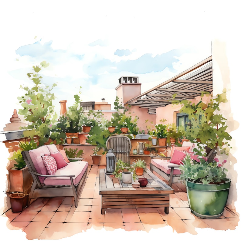 Terrace Scene Clipart - 40 High Quality Jpgs - Digital Download - Card ...