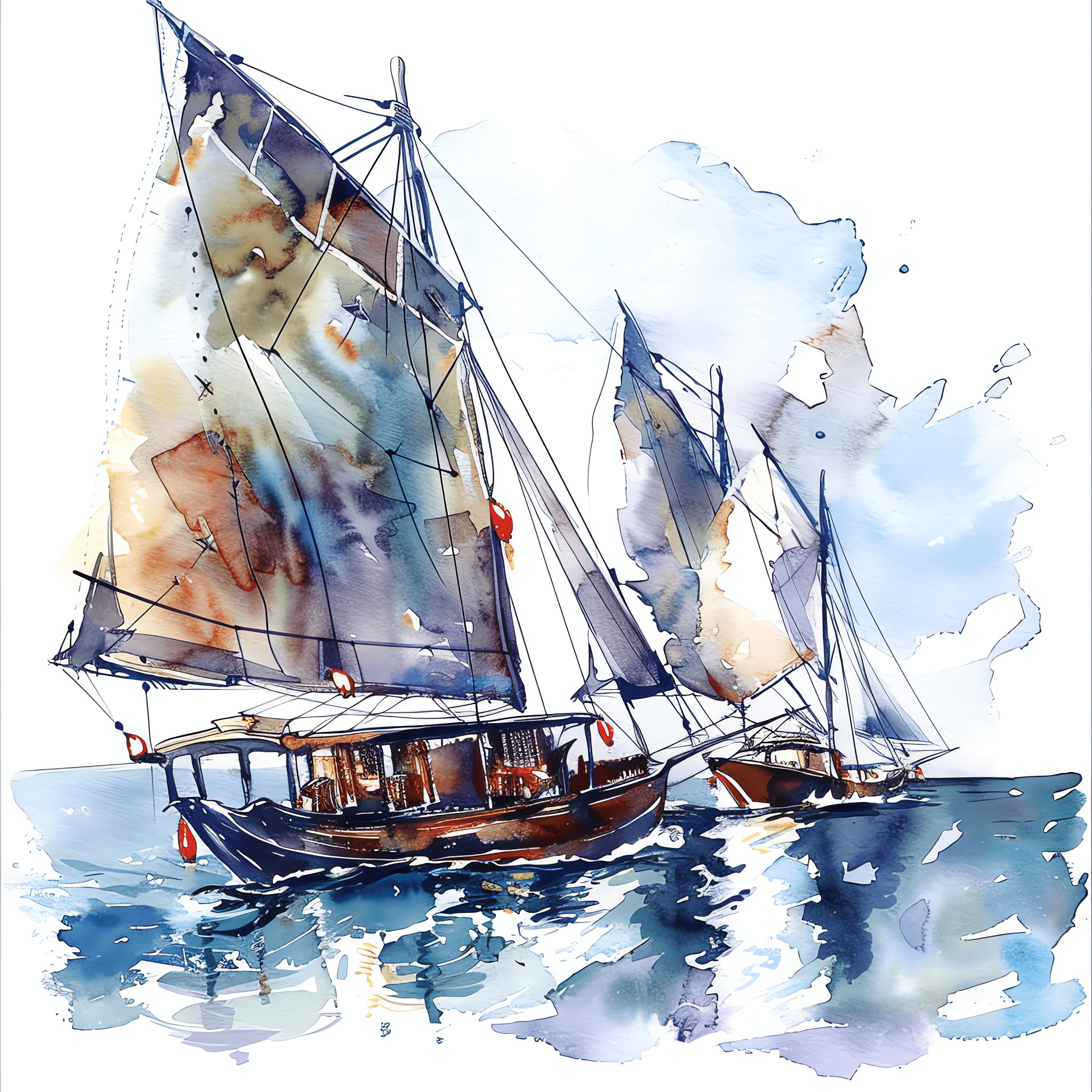 Watercolor Sailboat PNG Clipart Bundle 38 High Quality PNG Instant ...