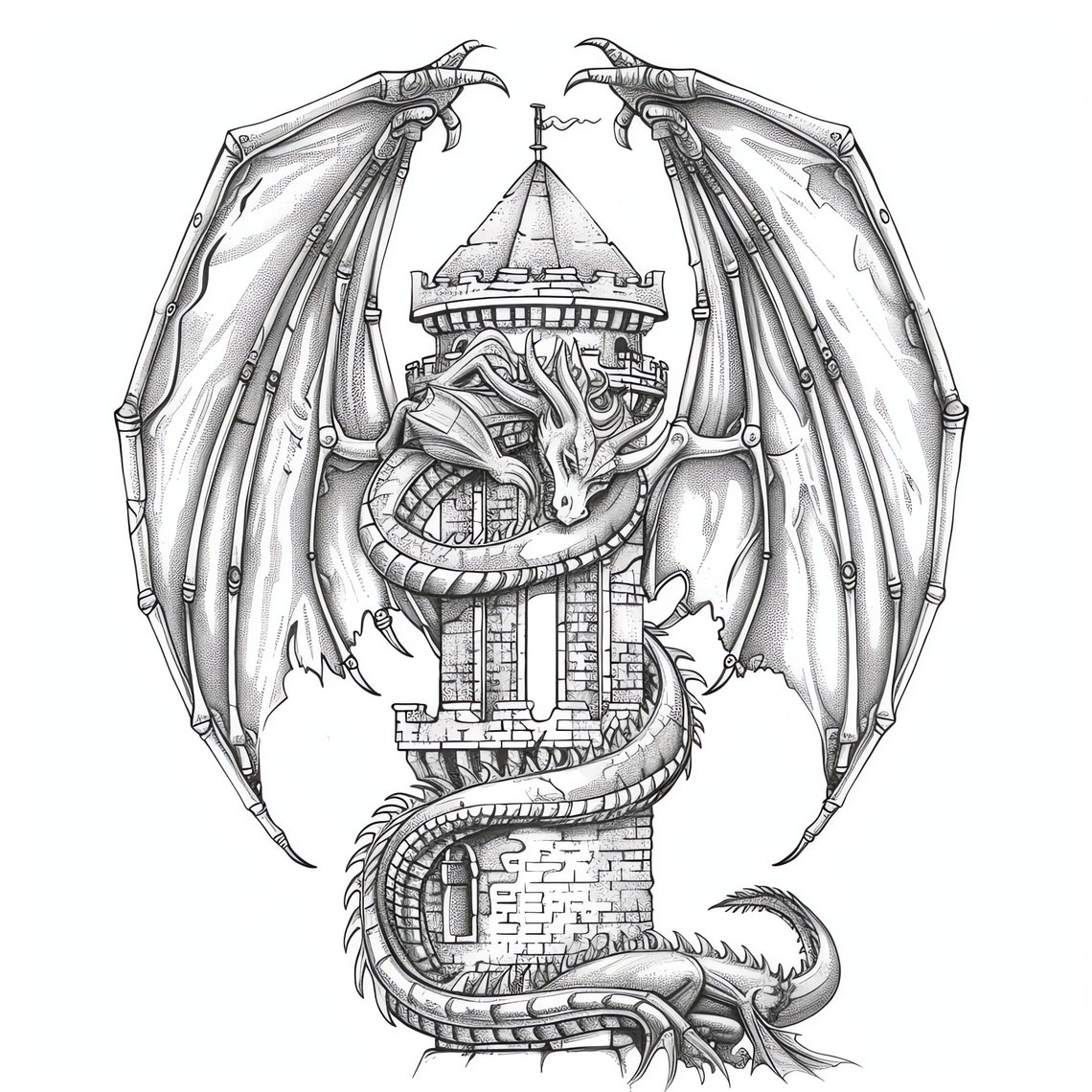 Lineart Dragon Castle Turret PNG Clipart Bundle - 46 High Quality PNG ...