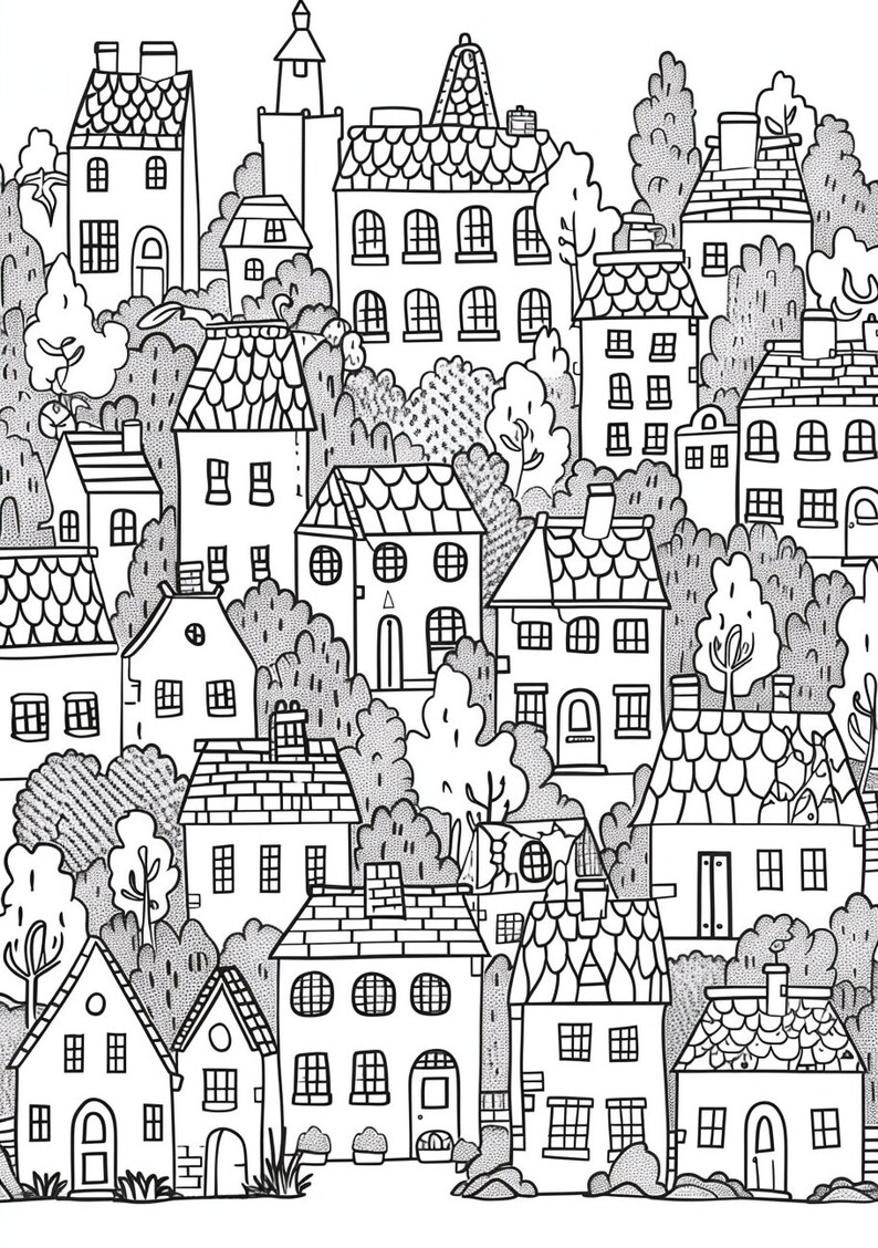 Adorable Town Coloring Pages PDF Bundle 44 High Quality Images Instant ...
