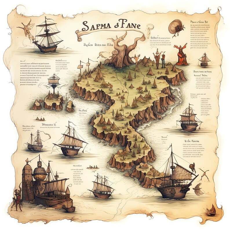 Vintage Pirate Map With Fantasy Text Clipart 45 High Quality - Etsy