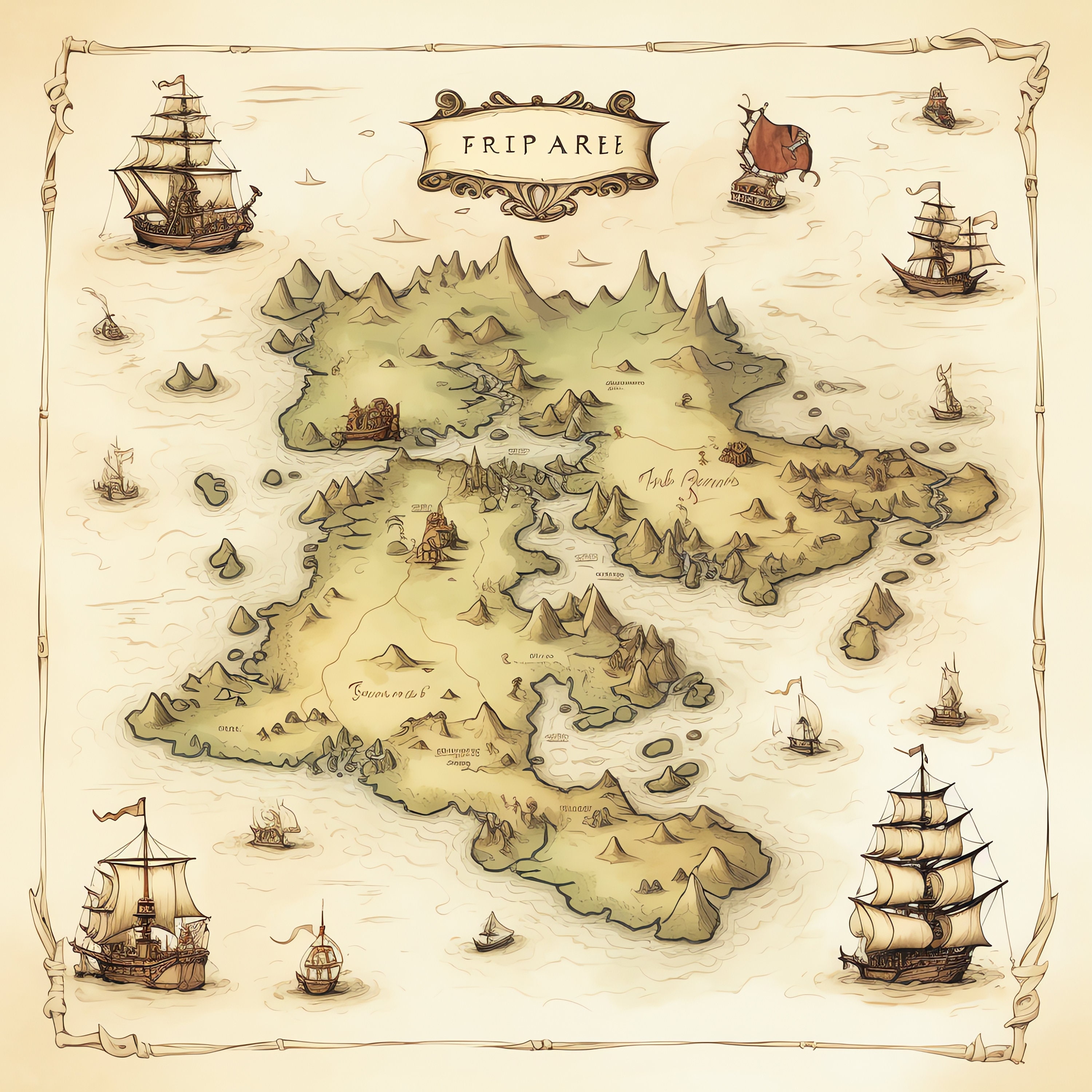 Vintage Pirate Map With Fantasy Text Clipart 45 High Quality Jpgs ...
