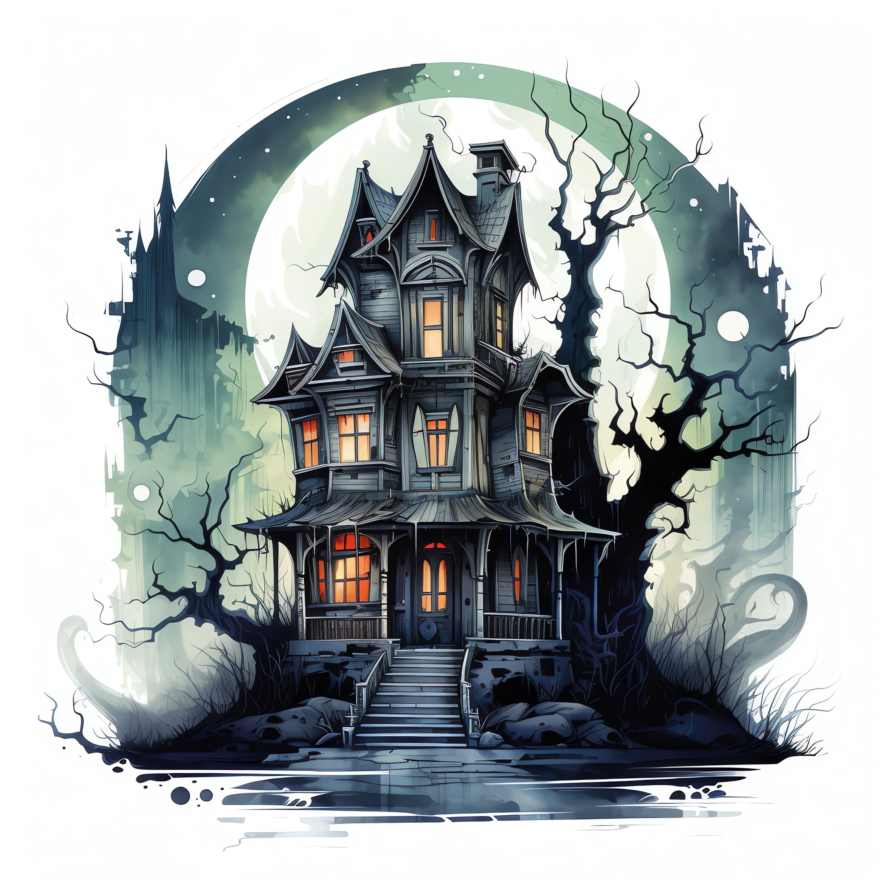 Haunted House Halloween Clipart 45 High Quality Jpgs Digital Download ...
