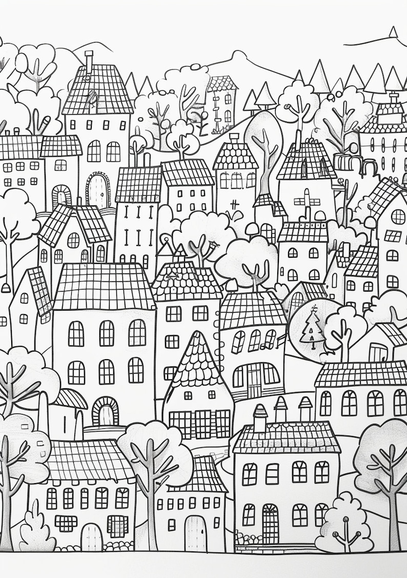 Adorable Town Coloring Pages PDF Bundle 44 High Quality Images Instant ...