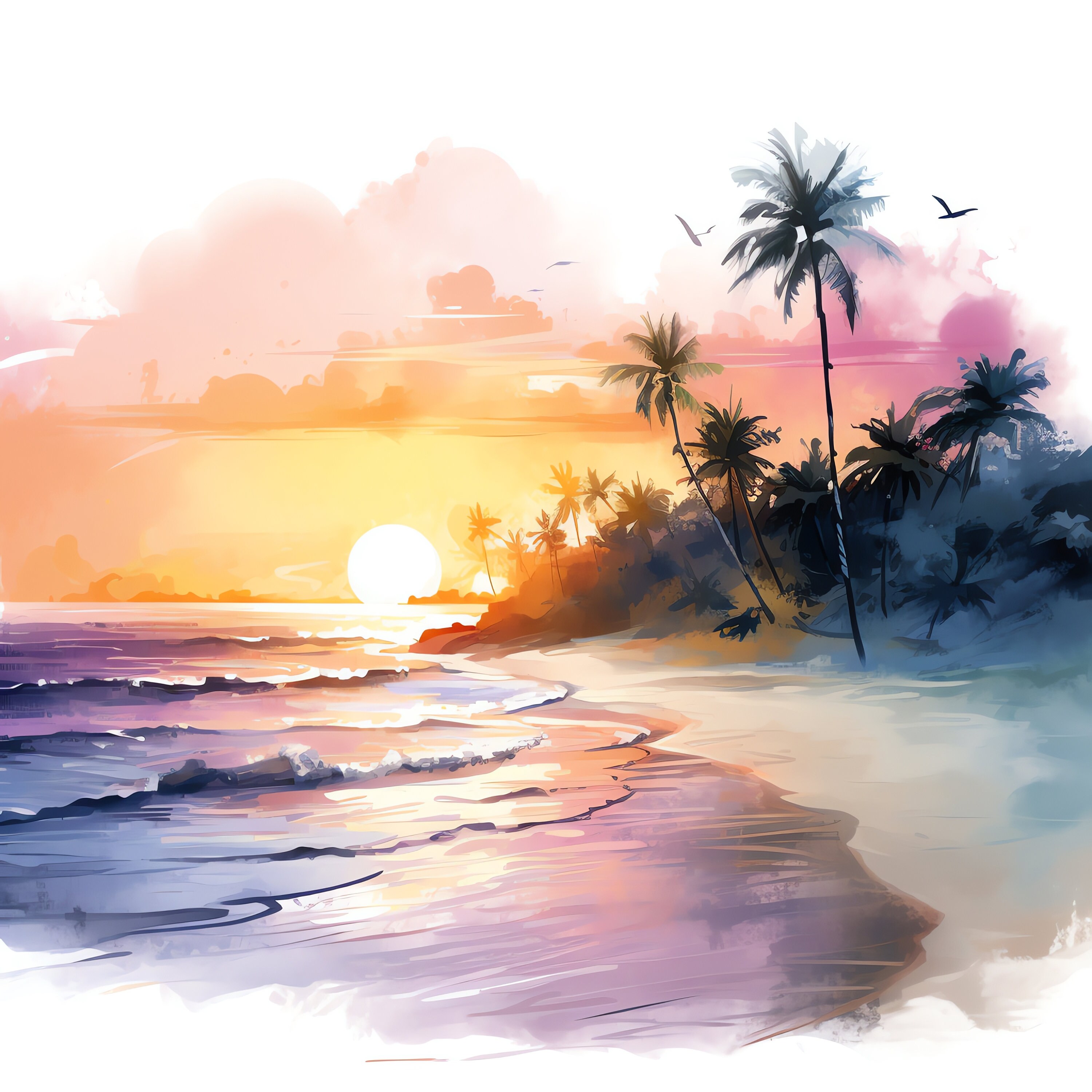 Sunset Beach Clipart 45 High Quality Jpgs Digital Download Card Making ...