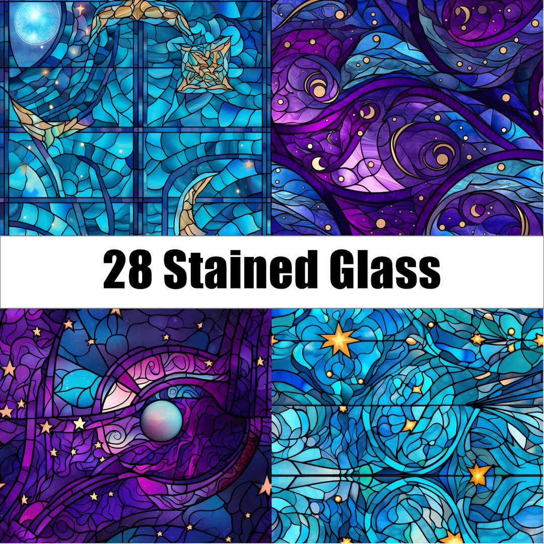 28 Celestial Stained Glass Seamless Patterns - Digital Paper Pack for ...