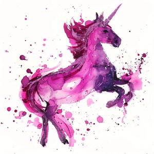 Alcohol Ink Pink Purple Glitter Unicorn PNG Clipart Bundle 50 High ...