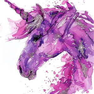 Alcohol Ink Pink Purple Glitter Unicorn PNG Clipart Bundle 50 High ...