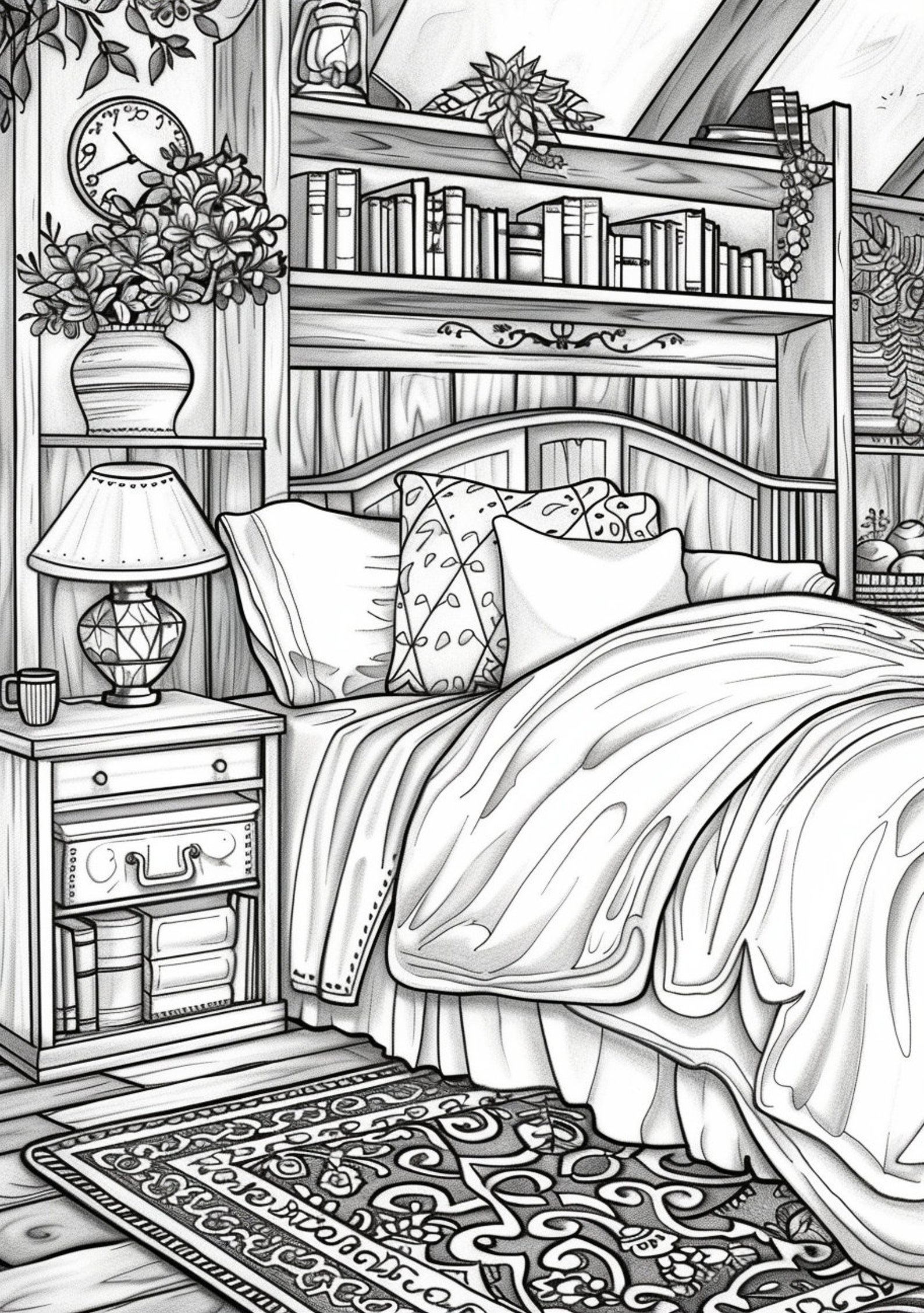 Cozy Interior Coloring Page PDF Book - 37 High Quality Images - Instant ...