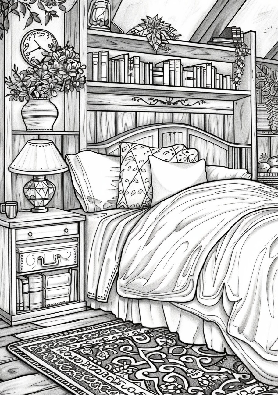 Cozy Interior Coloring Page PDF Book - 37 High Quality Images - Instant ...