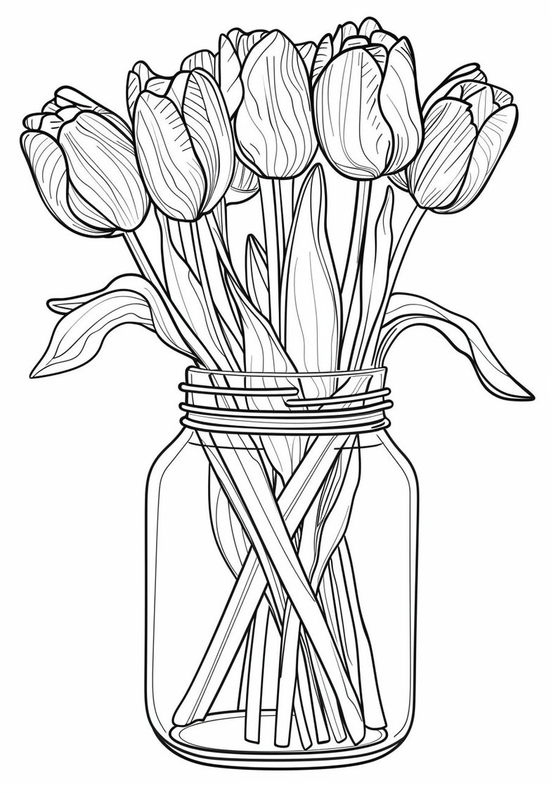 Flower Jar Coloring Pages PDF Bundle - 34 High Quality Images - Instant ...
