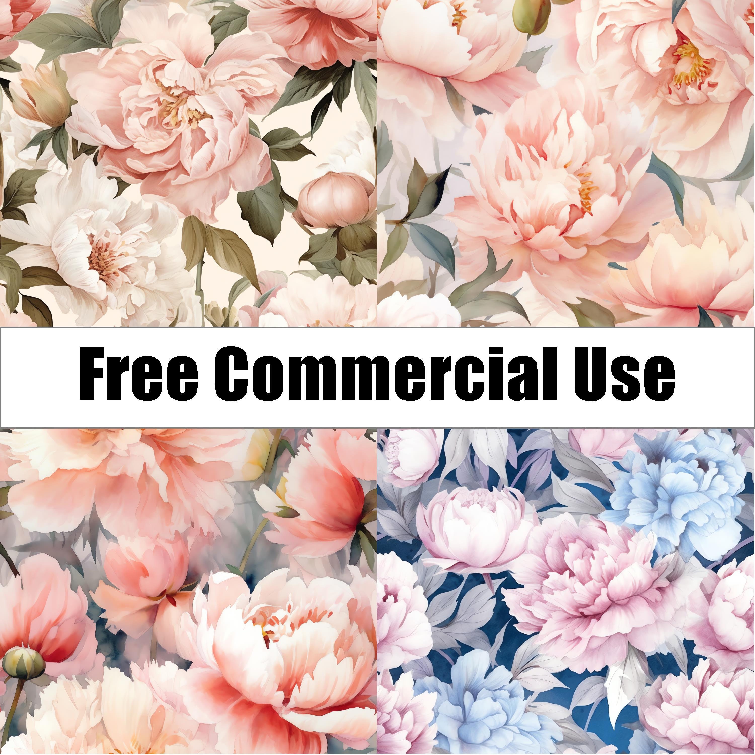 28 Peonies Seamless Patterns Watercolor Digital Paper Set, Vintage ...